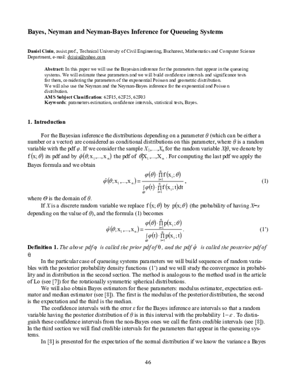 (PDF) Bayes, Neyman and Neyman-Bayes Inference for Queueing Systems