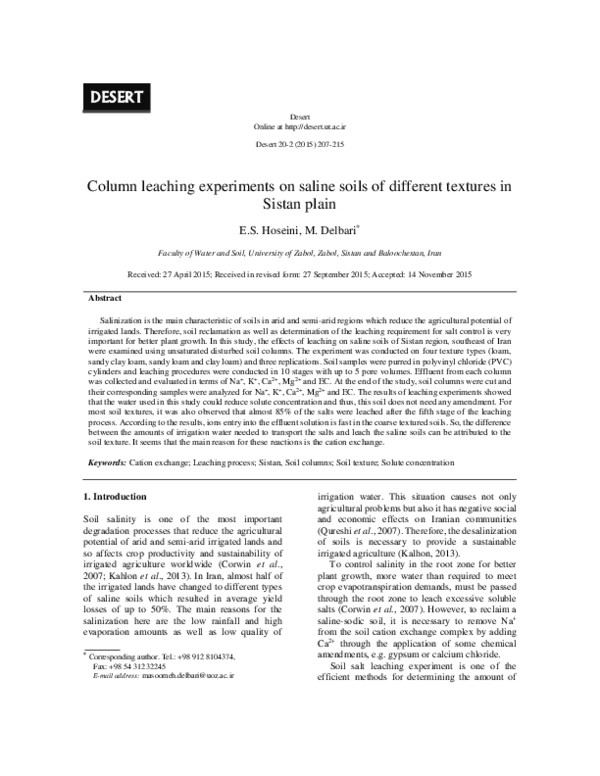 (PDF) Column leaching experiments on saline soils of different textures ...