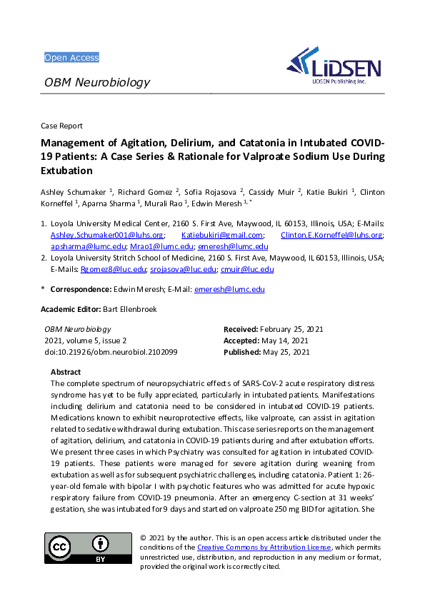 (PDF) Management of Agitation, Delirium, and Catatonia in Intubated ...