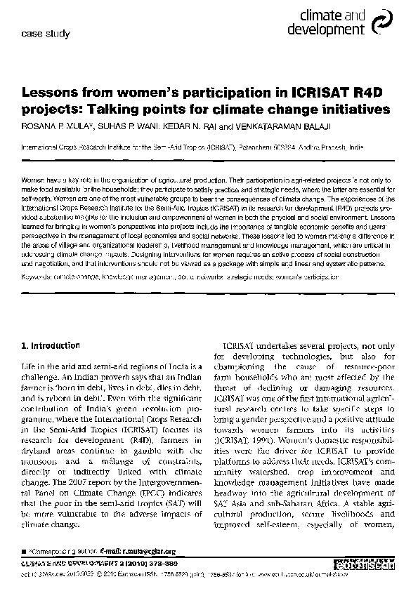 (PDF) Lessons from women's participation in ICRISAT R4D projects ...