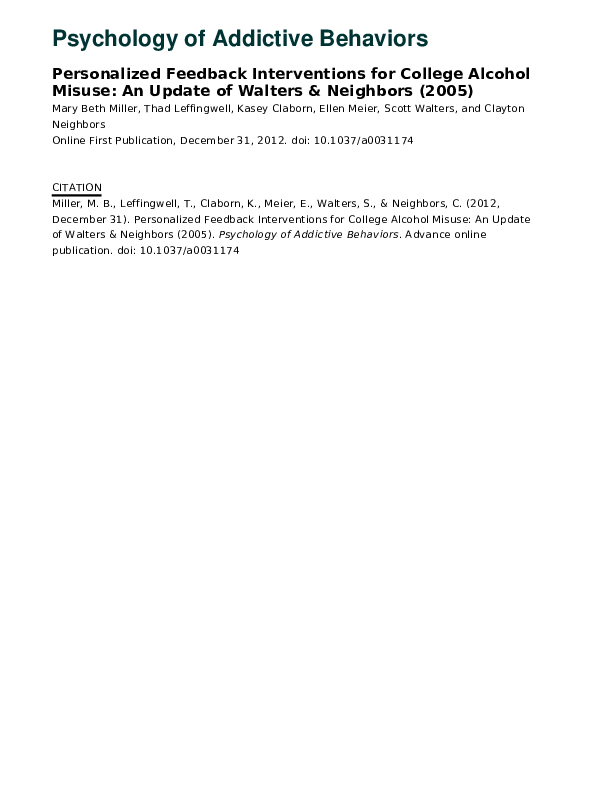 (PDF) Personalized feedback interventions for college alcohol misuse ...