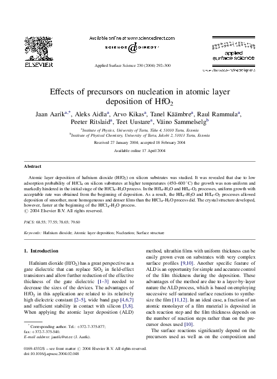 (PDF) Effects of precursors on nucleation in atomic layer deposition of ...