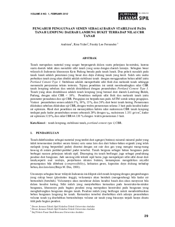 (PDF) Pengaruh Penggunaan Semen Sebagai Bahan Stabilisasi Pada Tanah Lempung Daerah Lambung ...