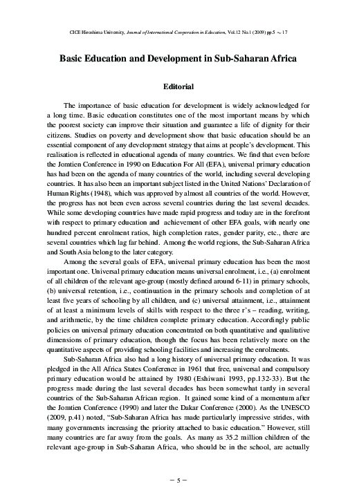 (PDF) Editorial : Basic Education and Development in Sub-Saharan Africa