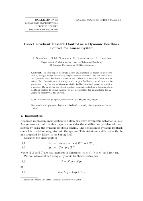 (PDF) Direct Gradient Descent Control as a Dynamic Feedback Control for ...