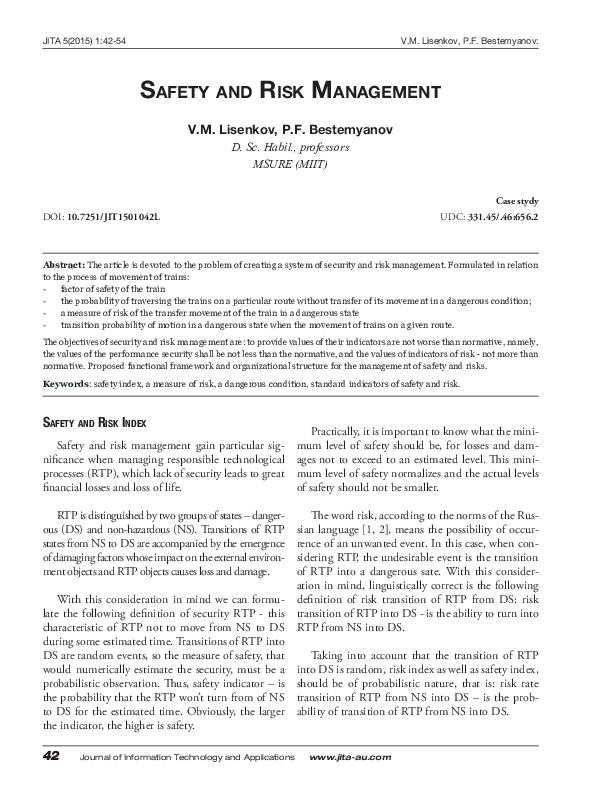 (PDF) Safety and Risk Management