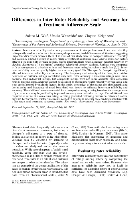 (PDF) Differences In Inter-Rater Reliability and Accuracy for a ...