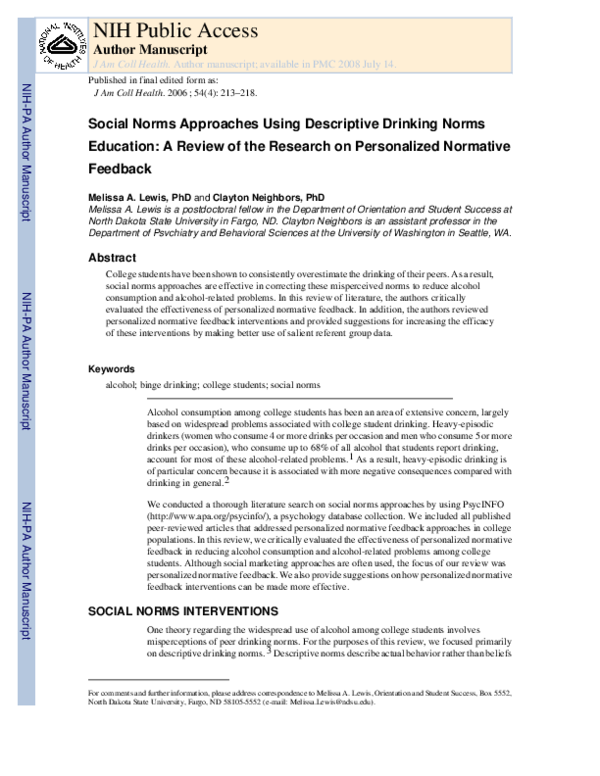 (PDF) Social Norms Approaches Using Descriptive Drinking Norms ...