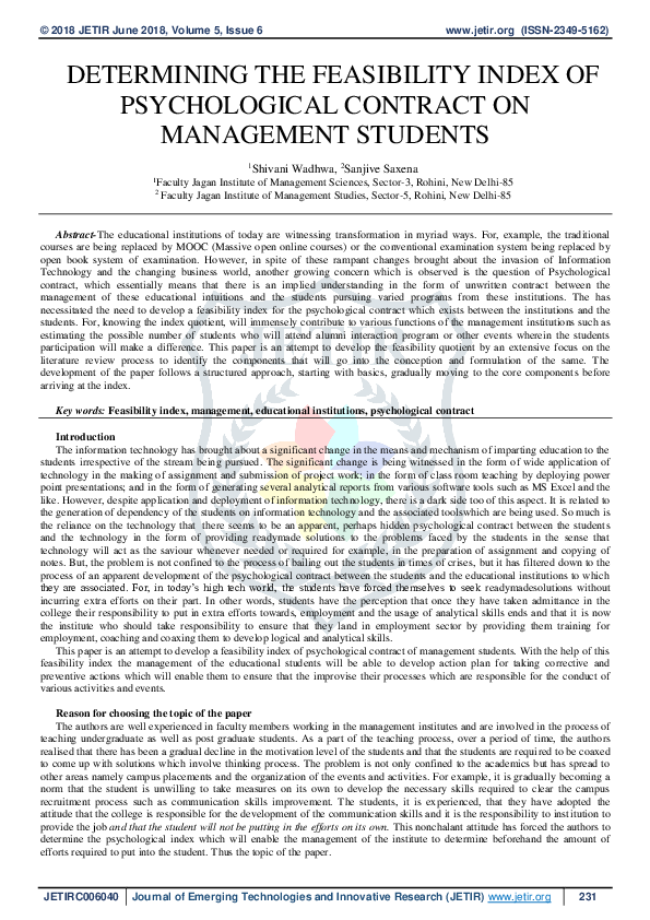 (PDF) Determining the Feasibility Index of Psychological Contract on ...