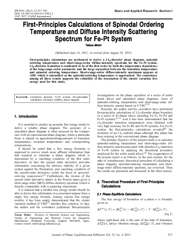 (PDF) First-Principles Calculations of Spinodal Ordering Temperature ...