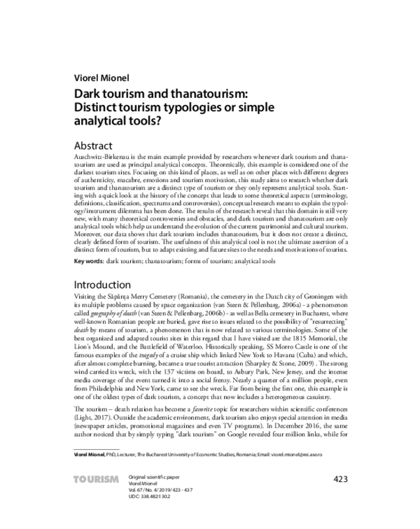 (PDF) Dark tourism and thanatourism: Distinct tourism typologies or ...