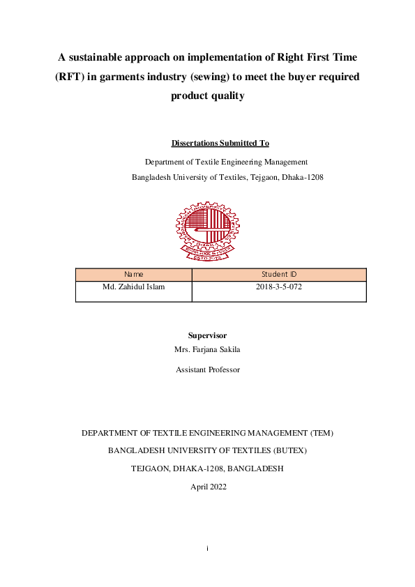 (PDF) A sustainable approach on implementation of Right First Time (RFT ...