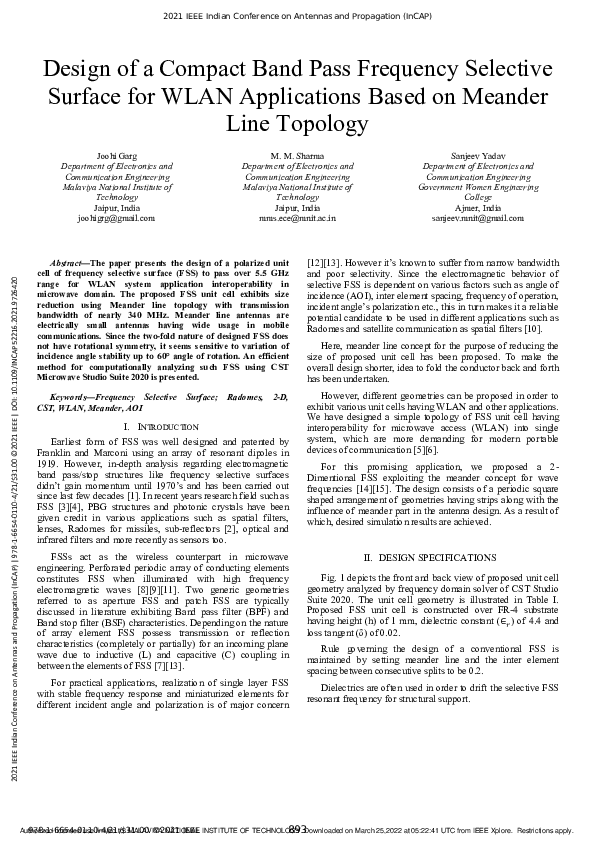 (PDF) Design of a Compact Band Pass Frequency Selective Surface for ...