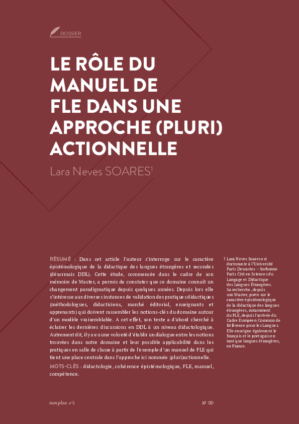 (PDF) Le rôle du manuel de FLE dans une approche (pluri)actionnelle