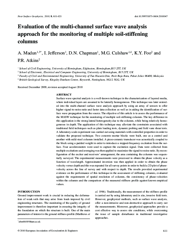 (PDF) Evaluation of the multi-channel surface wave analysis approach for the monitoring of ...