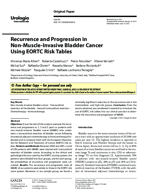 (PDF) Recurrence and Progression in Non-Muscle-Invasive Bladder Cancer ...