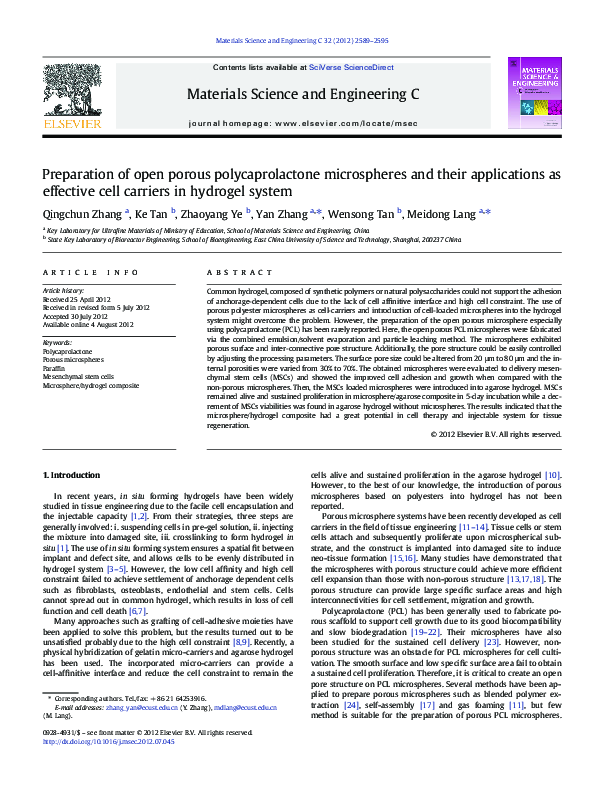 (PDF) Preparation of open porous polycaprolactone microspheres and ...