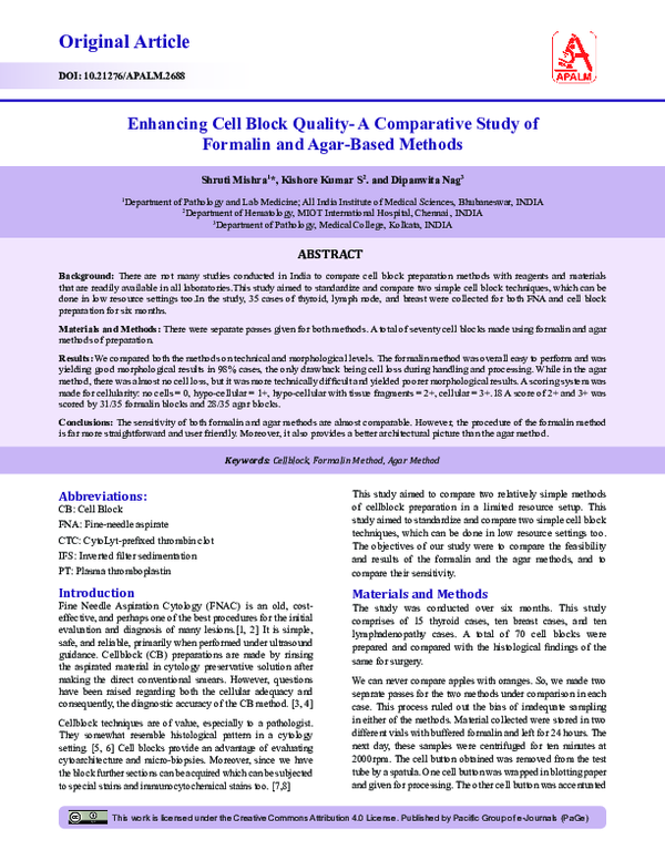 (PDF) Enhancing Cell Block Quality- A Comparative Study Of Formalin And ...