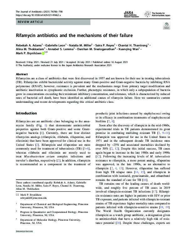 (PDF) Rifamycin antibiotics and the mechanisms of their failure