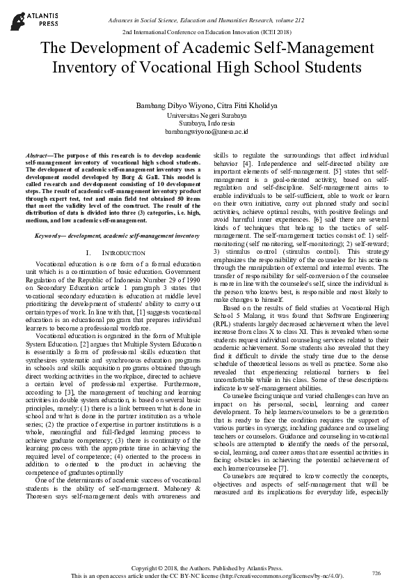 (PDF) The Development of Academic Self-Management Inventory of ...
