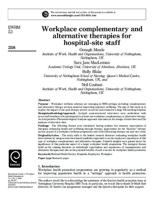 (PDF) Workplace complementary and alternative therapies for hospital ...
