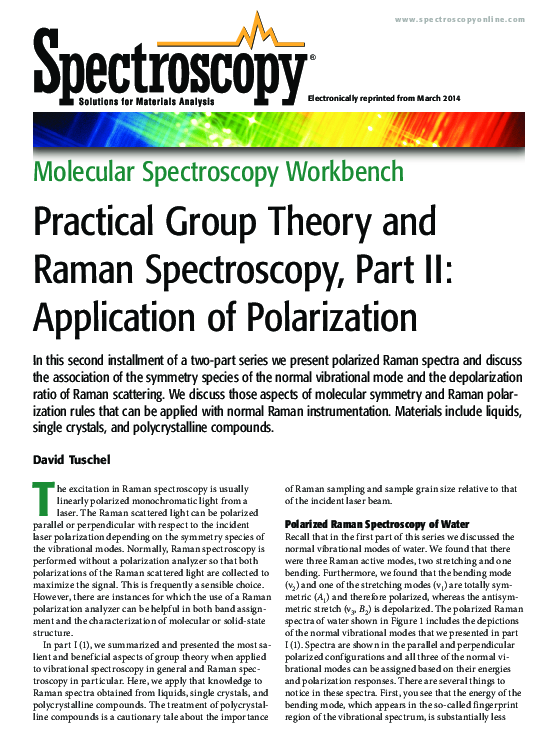 Pdf Practical Group Theory And Raman Spectroscopy Part Ii Application Of Polarization