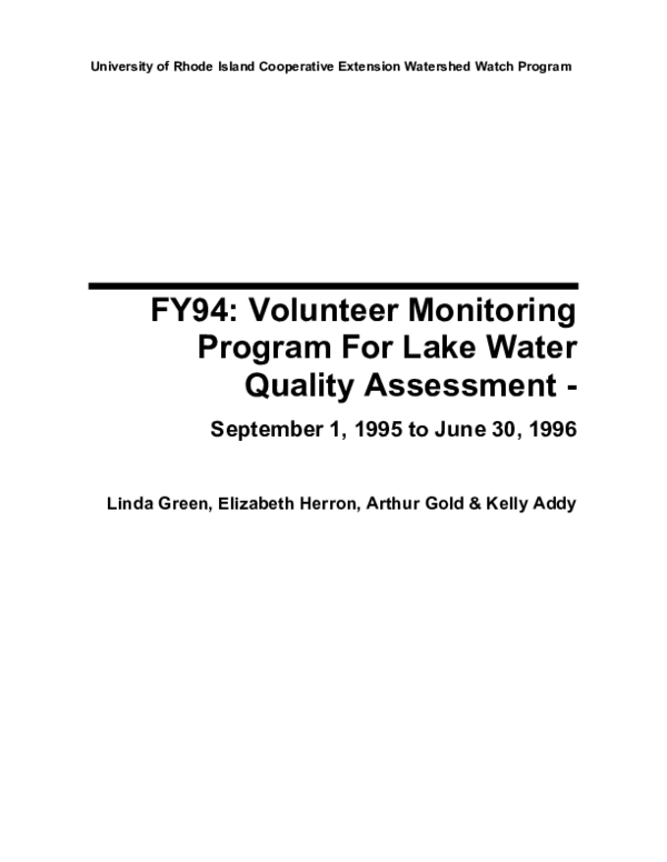 (PDF) FY92:-Volunteer Monitoring Program for Lake Water Quality Assessment