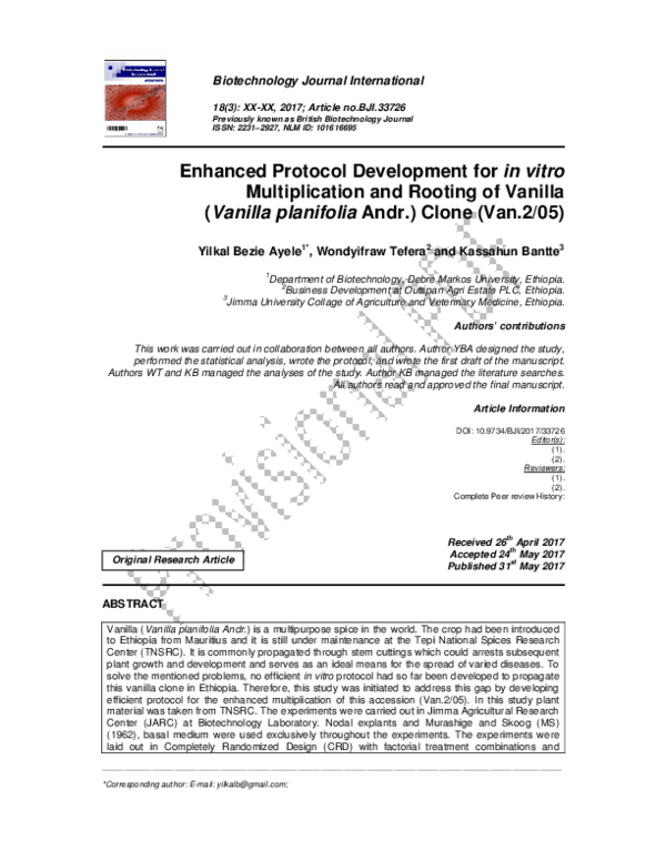 (PDF) Enhanced Protocol Development for in vitro Multiplication and ...