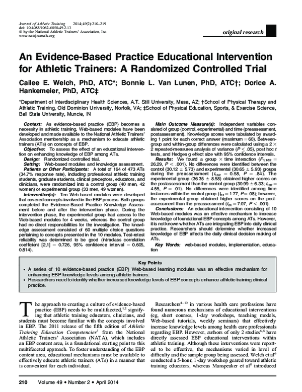 (PDF) Improving EBP Knowledge in Athletic Trainers
