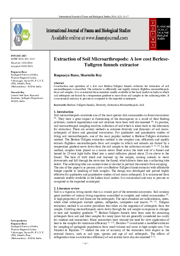 (PDF) Extraction of Soil Microarthropods: A low cost Berlese-Tullgren ...