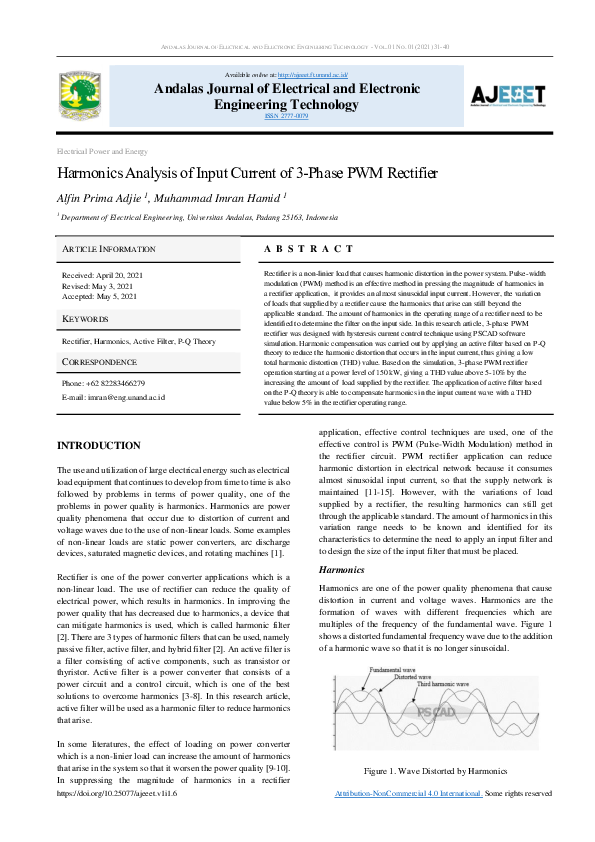 (PDF) Harmonics Analysis of Input Current of 3-Phase PWM Rectifier