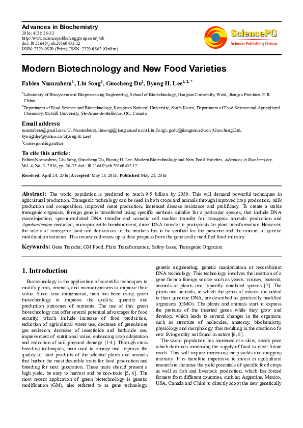 (PDF) Modern Biotechnology and New Food Varieties