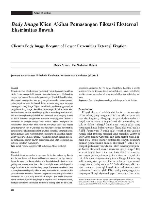 (PDF) Body Image Klien Akibat Pemasangan Fiksasi Eksternal Ekstrimitas ...