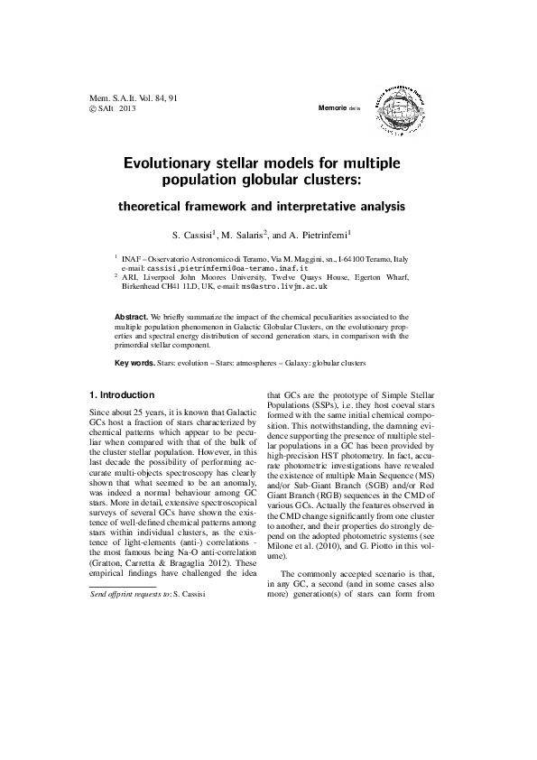 (PDF) Evolutionary Models of Multiple Population Clusters