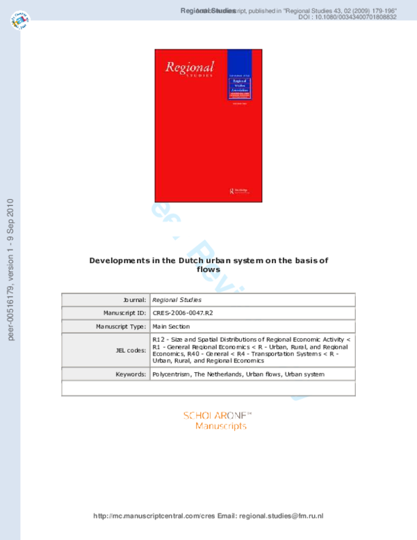 (PDF) Developments in the dutch urban system on the basis of flows