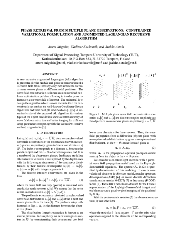 (PDF) Phase retrieval from multiple plane observations: Constrained variational formulation and ...