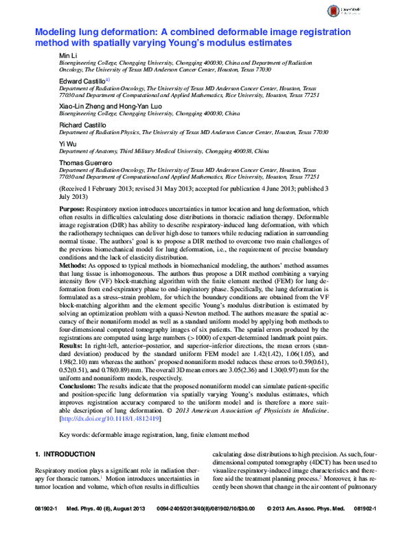 (PDF) Modeling lung deformation: A combined deformable image ...