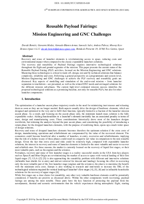 (PDF) Reusable Payload Fairings: Mission Engineering and GNC Challenges