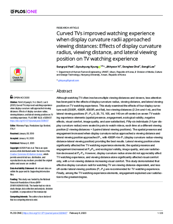 (PDF) Curved TVs improved watching experience when display curvature ...