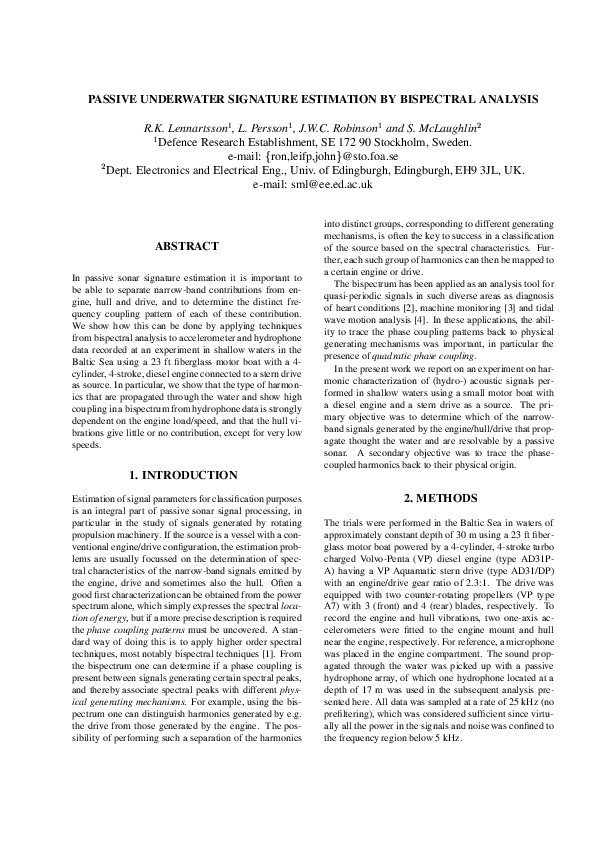(PDF) Passive Underwater Signature Estimation by Bispectral Analysis