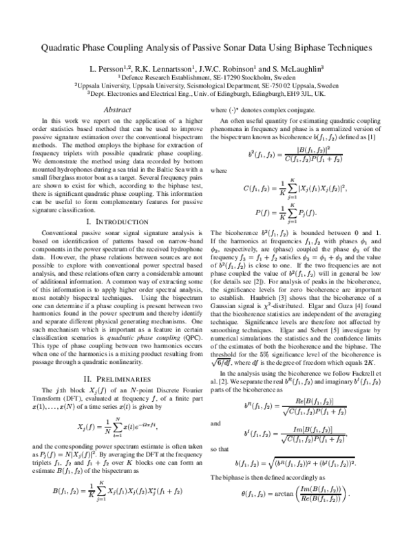 (PDF) Quadratic phase coupling analysis of passive sonar data using ...