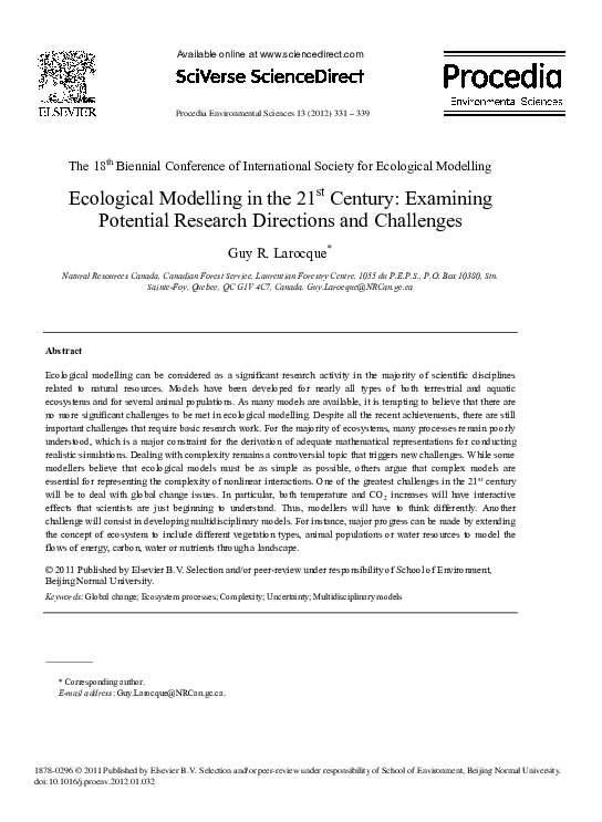 (PDF) Ecological Modelling in the 21st Century: Examining Potential ...