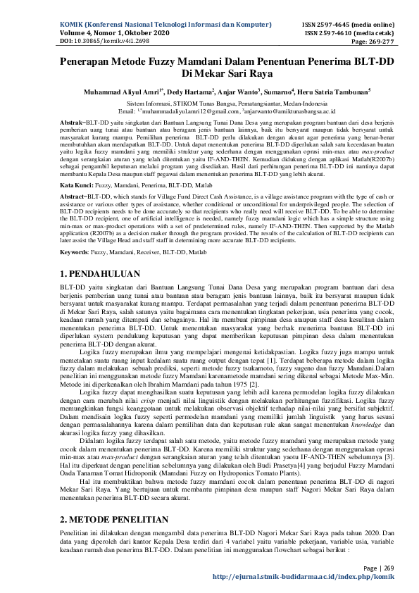 (PDF) Penerapan Metode Fuzzy Mamdani Dalam Penentuan Penerima BLT-DD Di ...