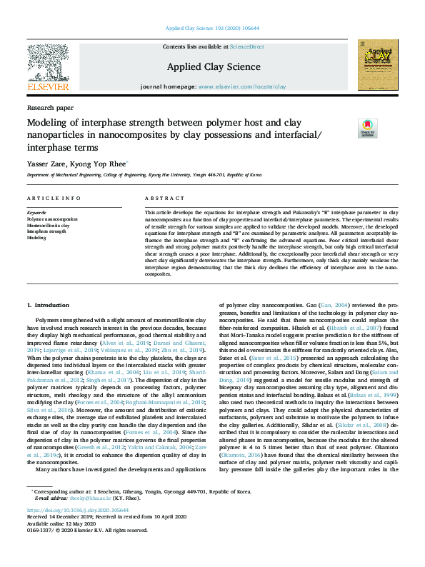 (PDF) Modeling of interphase strength between polymer host and clay ...