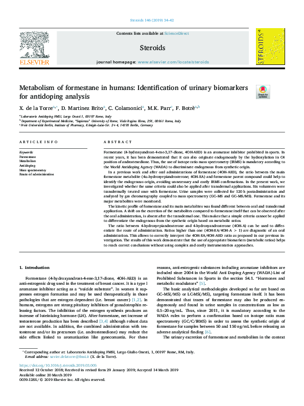 (PDF) Metabolism of formestane in humans: Identification of urinary ...