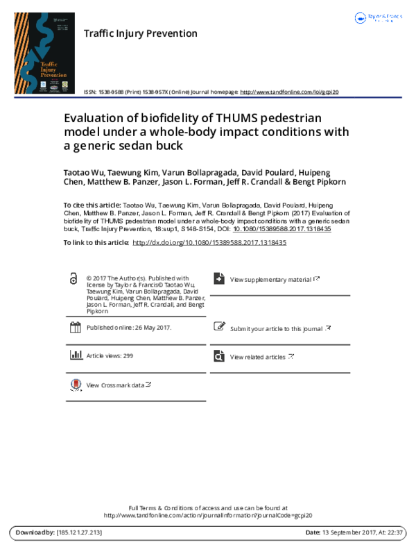(PDF) Evaluation of biofidelity of THUMS pedestrian model under a whole ...