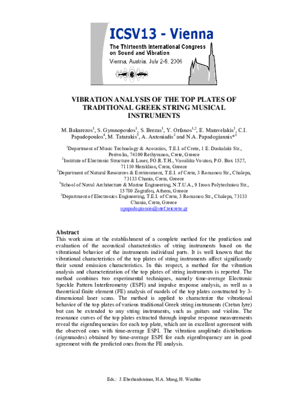 (PDF) Vibration Analysis of the Top Plates of Traditional Greek String ...