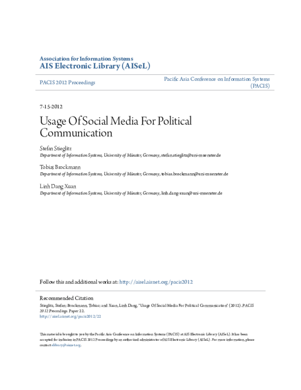 (PDF) Usage Of Social Media For Political Communication