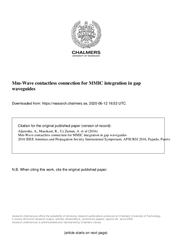 (PDF) mm-Wave contactless connection for MMIC integration in gap waveguides