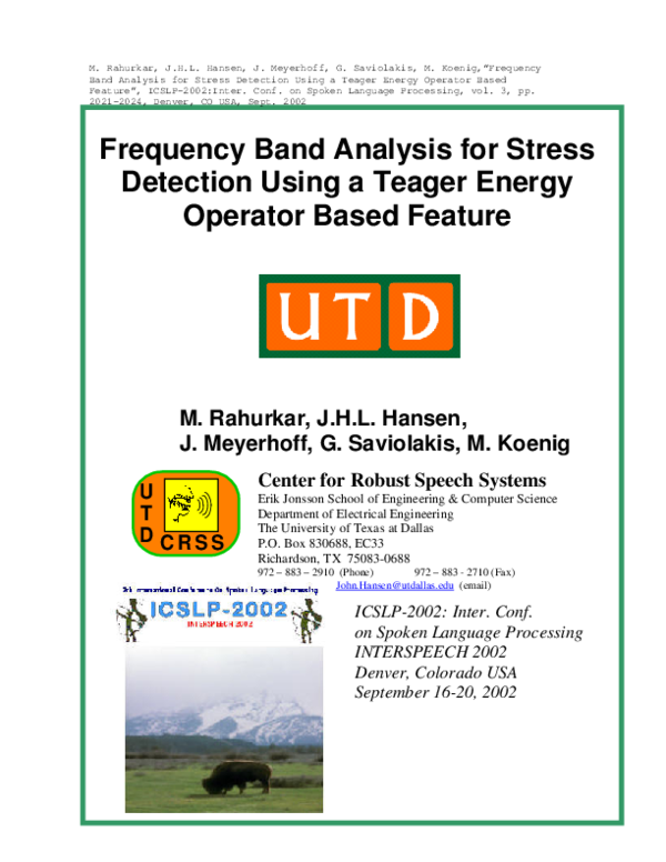 (PDF) Frequency band analysis for stress detection using a Teager energy operator based feature